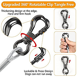 Tresbro 15FT Reflective Dog Tie Out Cable for Dogs Up to 250 Pounds, Steel Wire Dog Leash Cable with Stainless Rotatable Buckle, Lightweight and Durable, Dog Chains Outside for Outdoor,Yard,Camping