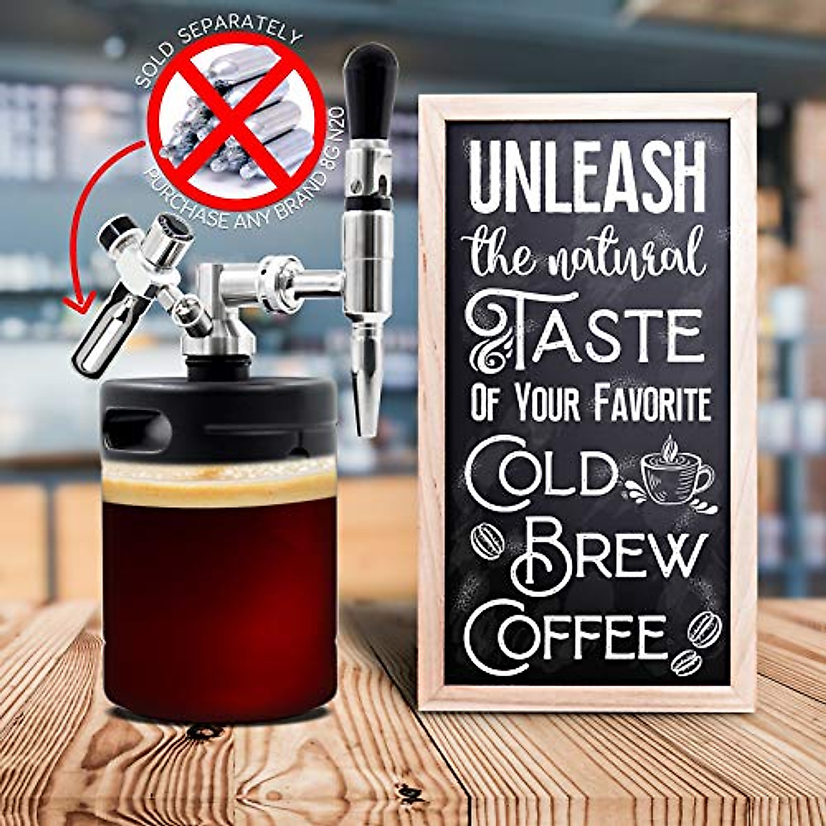 NutriChef Nitro Cold Brew Coffee Maker - 64Oz Stainless Steel Home Brew Coffee Keg w/Adjustable Pressure Regulator, Nitrogen Coffee Growler Machine Dispenser System, Stout Creamer Faucet NCNTROCB20