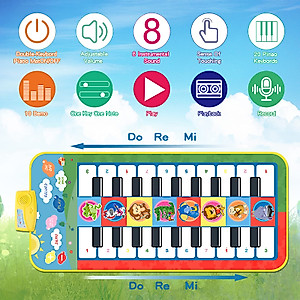 Fivegoes Piano Mat for Toddlers 1-3, 44" X 20" Double Keyboard Music Floor Dance Mat 20 Keys with 8 Instrument Sounds, Learning Educational Toys Gifts for Baby Infant 6-12 12-18 Months Boys and Girls