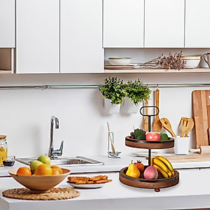 Wesiti 2 Tier Spinning Lazy Susan Organizer 360° Rotatable Vintage Rotating Wood Spice Rack Pallet Farmhouse Tiered Tray Stand for kitchen countertop Cabinet Turntable Organizer