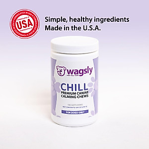 Wagsly Chill: Calming Chews for Dogs | Thiamine, Tryptophan, Lemon Balm, Green Tea Extract – 100 Count for Balanced Mood & Relaxation | Natural Calming Treats for Dogs