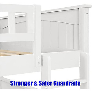 SNIFIT Stronger & Upgraded Version Solid Wood Full Over Full Bunk Bed with Trundle, Thickened More Stable Safer Full Size Bunk Bed Frame with Trundle and Reinforced Ladder, Easier to Assemble (White)