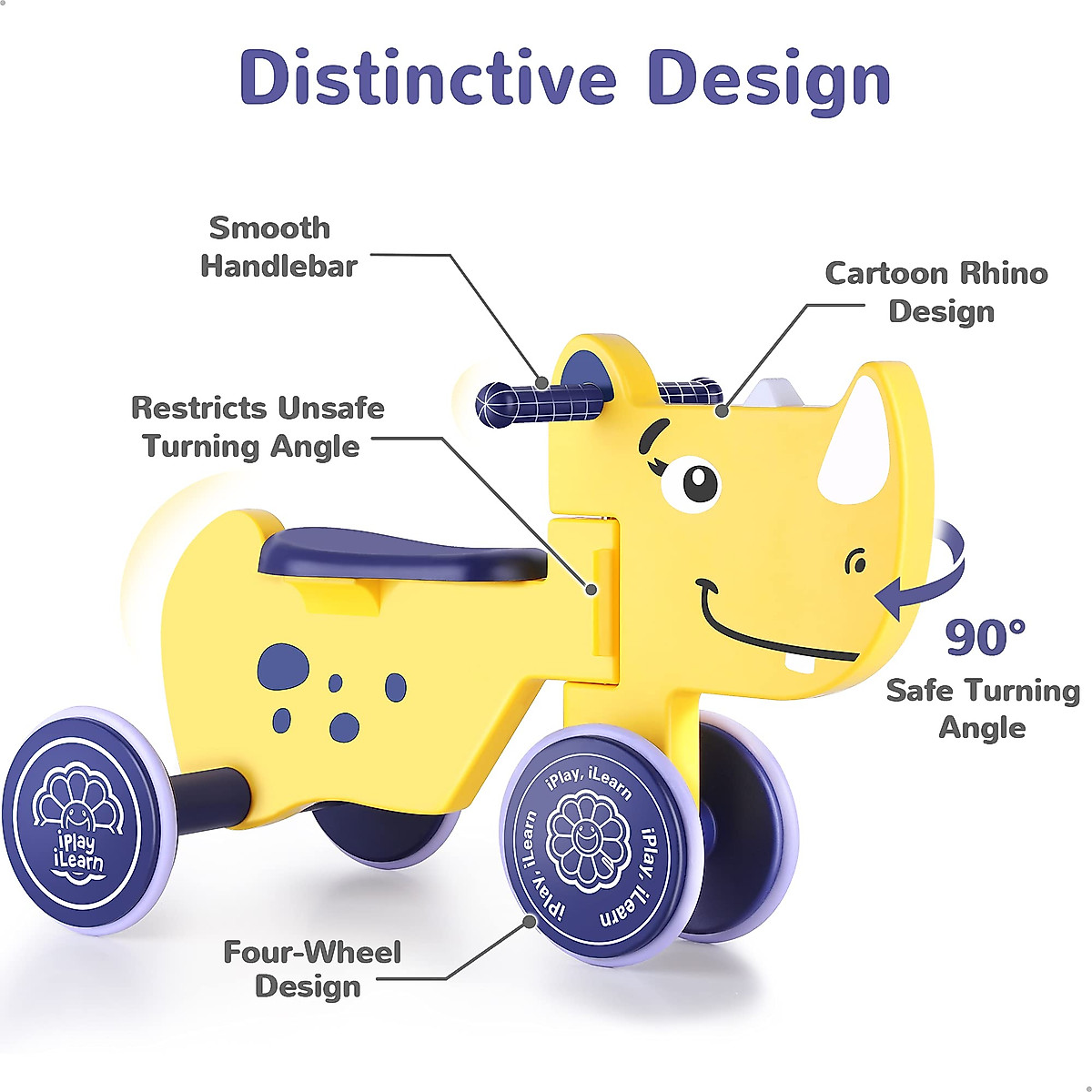 iPlay, iLearn Toddler Ride on Toy, Outdoor Baby Riding Bike W/ 4 Wheels, Infant Animal Push Toys, Early Development Tricycle Rider, Birthday Gifts for 18 Month, 2 3 4 Year Old Kids Boys Girls