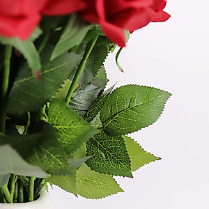 Artificial Roses Fake Silk Flowers Real Touch Long Stem for Wedding Party Home Office Outdoor Craft Decoration, Pack of 10 (Red)