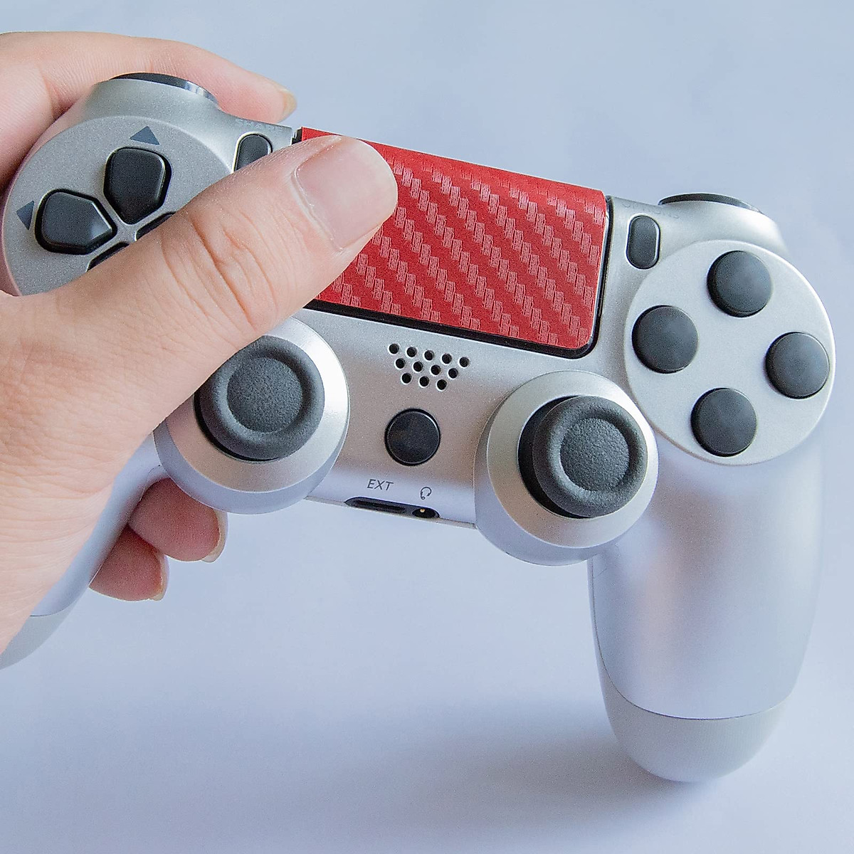2Pcs of HOTLINEGAMES Touchpad Protector Compatible with PS4 Controller, Enhanced Texture Skin Compatible with PlayStation 4 DualShock,Pre-Cut,Easy to Apply,Easily Add Protection (Carbon Red)