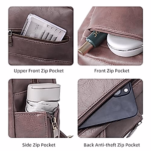 ALUSBELL Vintage Sling Bag Sling Backpack for Men Women, Vegan Leather Crossbody Bag Fanny Packs, Fashion Chest Bag Daypack with 2 Adjustable Straps,Pink