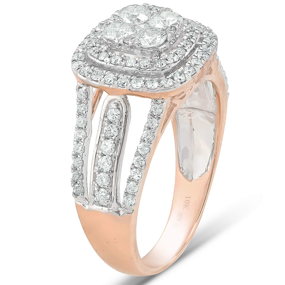 1 1/10 Ct Diamond Cushion Halo Multi Row Engagement Ring Wedding Set Rose Gold - Size 6