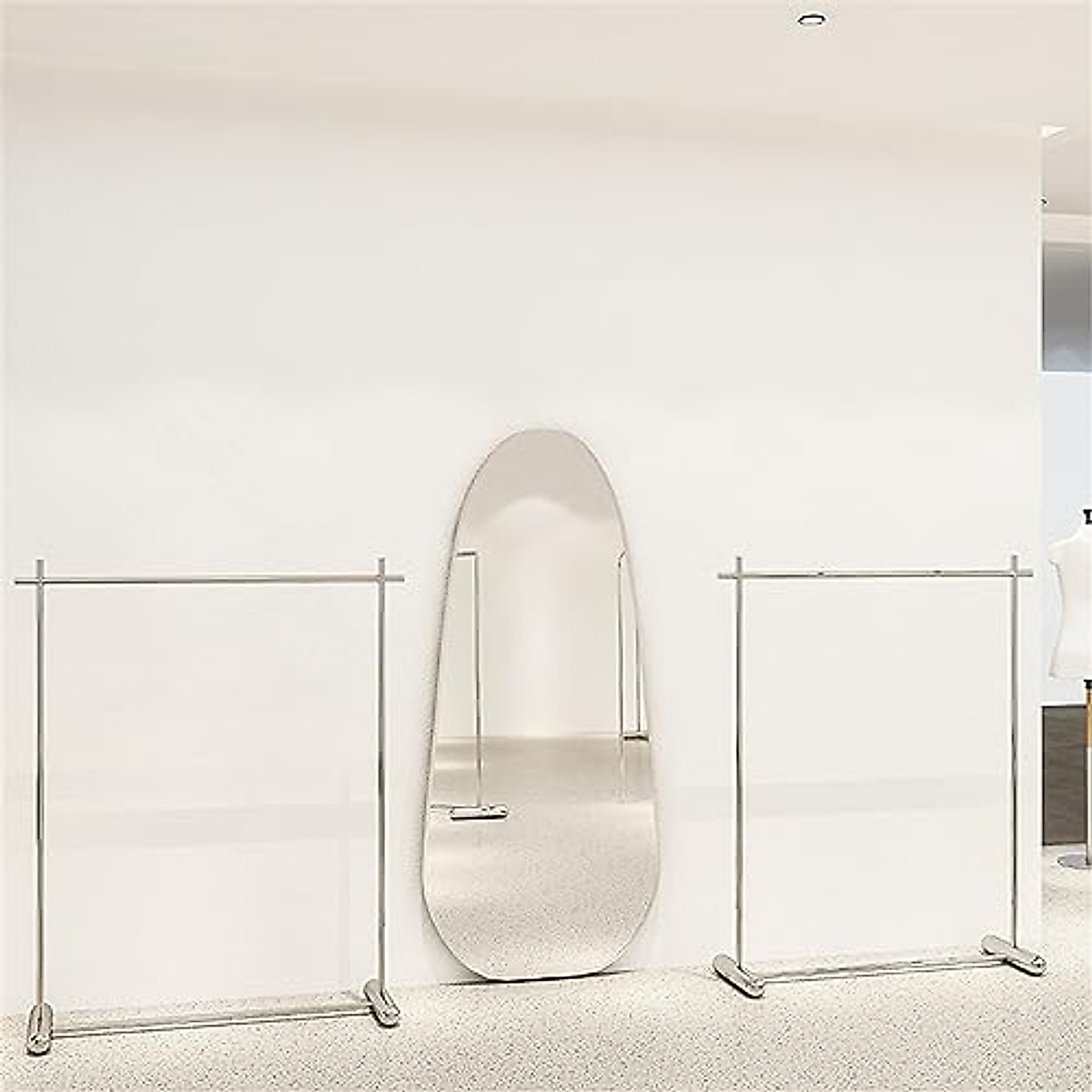 ROLTIN Slim Garment Rails Stainless Steel, Tall Floor Standing Garment Racks Clothes Coat Display Racks Clothing Store Furniture for Small Spaces