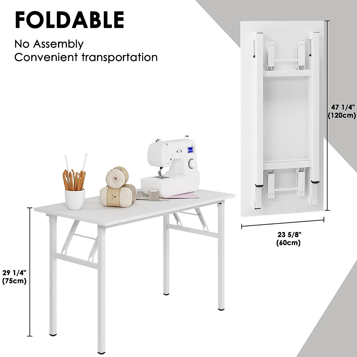 Need Office Computer Desk - 47.2L Sturdy and Heavy Duty Folding Laptop Table,Writing Table/Home Office Desk/Sewing Table,No Assembly Required,White AC5DW(120 * 60)