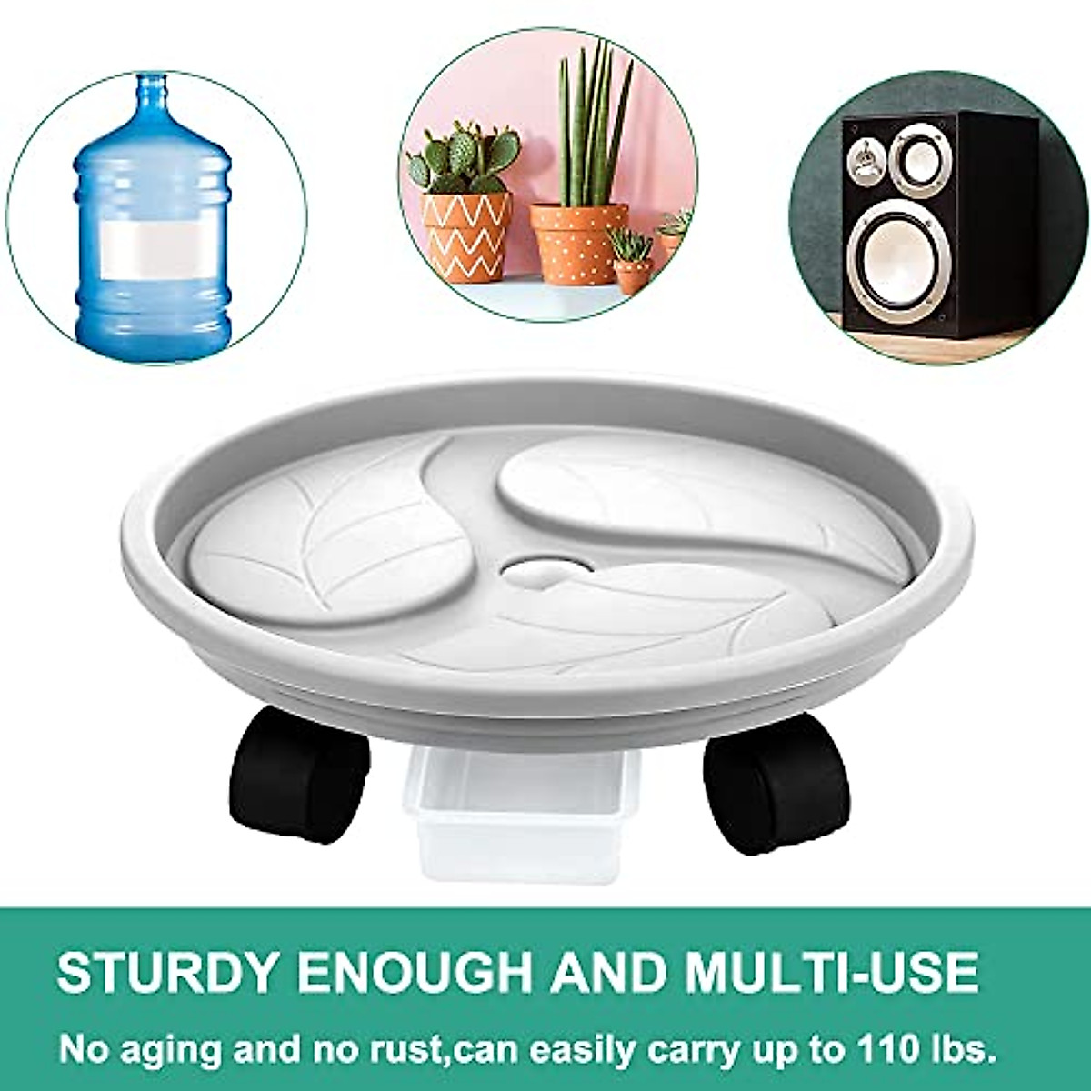 vigorange 4 Packs 13 inch Plant Caddy with 4 Wheels and Drainage Tray,Round Flower Pot Mover,Garden Rolling Plant Stand with Wheels,Plant Pallet Dolly for Heavy Duty Planter,Loading Capacity 110Lbs