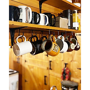 YQBOOM Mug Hanger Under Cabinet 3 Pcs Iron Mug Rack Wall Mounted Coffee Cup Hanging Rack Mug Storage Organizer for Kitchen Dining Bar Bronze