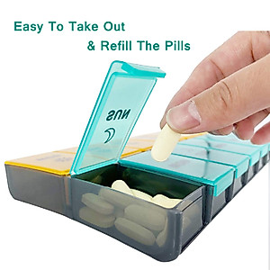 Mossime XL Large Daily Pill Organizer 2 Times a Day, Extra 7 Day Pill Box Am Pm, Weekly Day Night Vitamin Holder, Medicine Organizer, Big Pill Container, Medication Dispenser 14 Compartments