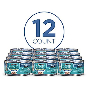Purina ONE Grain Free, Natural Senior Pate Wet Cat Food, Vibrant Maturity 7+ Chicken & Ocean Whitefish Recipe - (Pack of 12) 3 oz. Pull-Top Cans