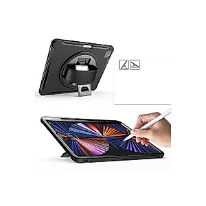 SaharaCase Protection Hand Strap Series Case for Apple iPad Pro 12.9" (4th, 5th, and 6th Gen 2020-2022) – Shockproof Bumper, Rugged Protection, Antislip, Integrated Kickstand – Black