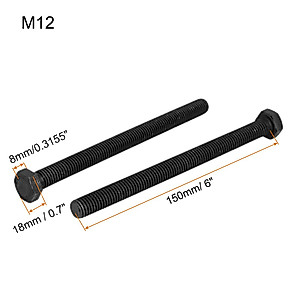 uxcell M12x150mm Grade 8.8 Fully Thread Hexagon Head Metal Hex Cap Screw Bolt Stud 4pcs