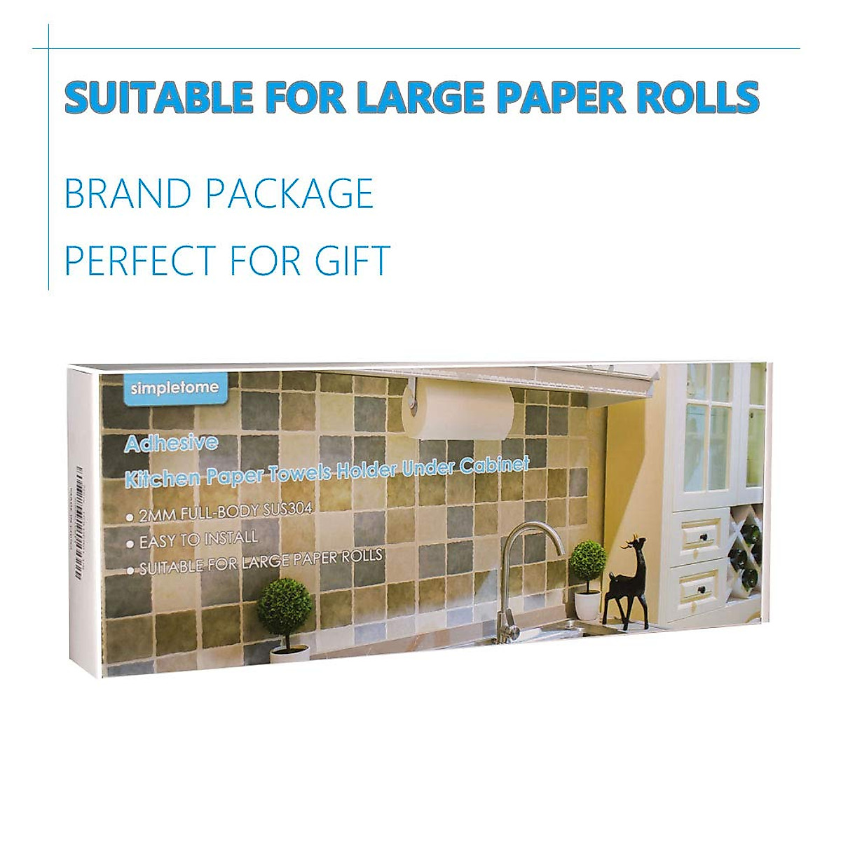 simpletome Kitchen Paper Towels Holder Under Cabinet Adhesive or Drilling Installation Brushed SUS304 Stainless Steel (Silver)