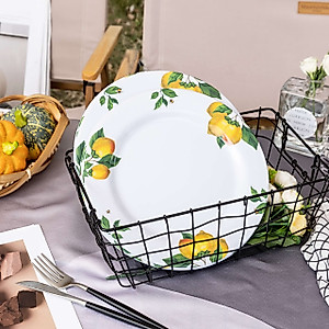 Lemon Dinner Plates, 6pcs Melamine Dishes Set, Indoor and Outdoor use, 10inch, White