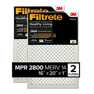 Filtrete 16x20x1 Air Filter, MPR 2800, MERV 14, Healthy Living Ultrafine Particle Reduction 3-Month Pleated 1-Inch Air Filters, 2 Filters