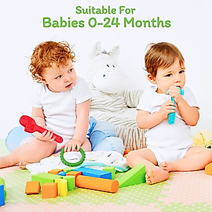 AgoKud Teething Toys for Babies 12 Months (3 Pack), Baby Chew Toys Teething with Pacifier Clips, Frozen Teething Toys for Babies, BPA Free, Food Grade Silicone, Easy to Hold Design