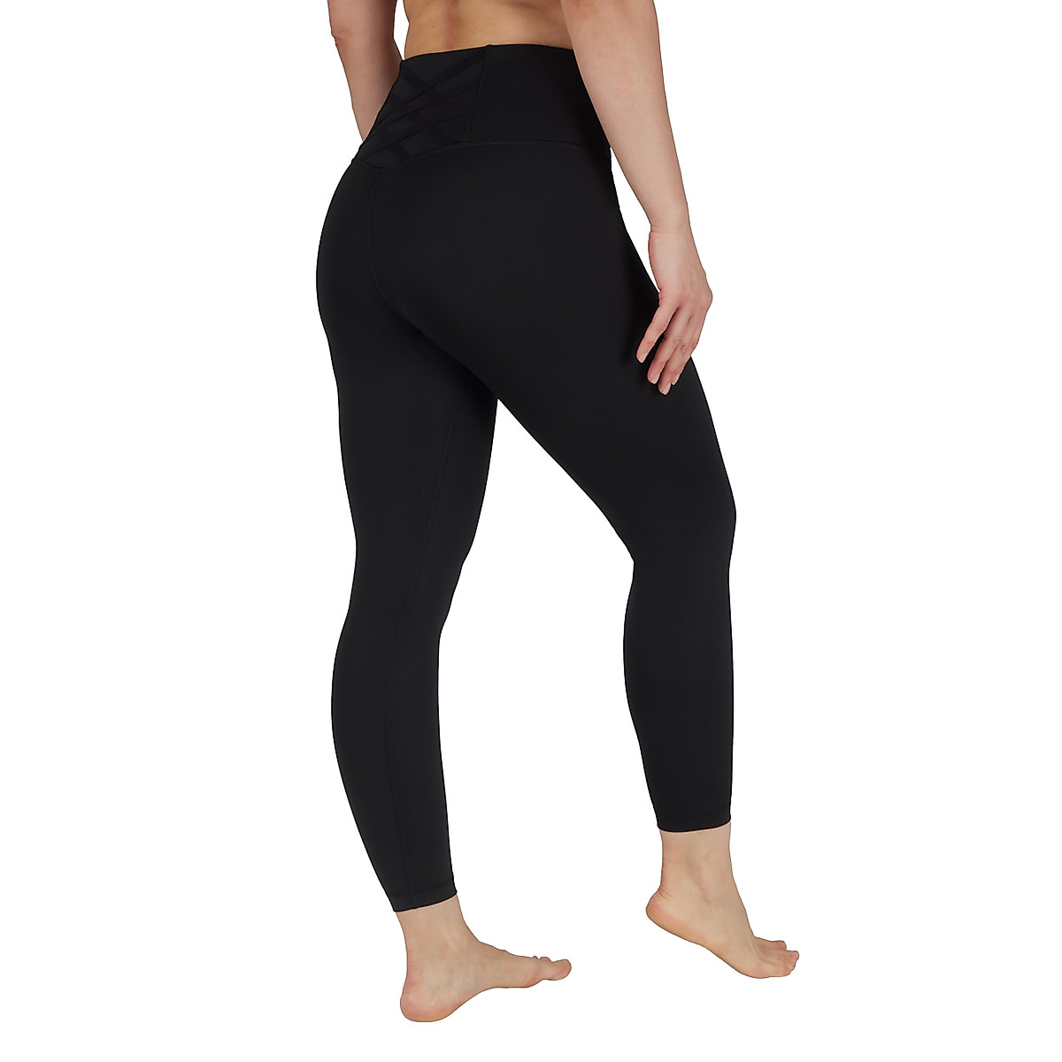 Yogalicious High Waist Squat Proof Criss Cross V-Back Ankle Length Leggings - Black - XL
