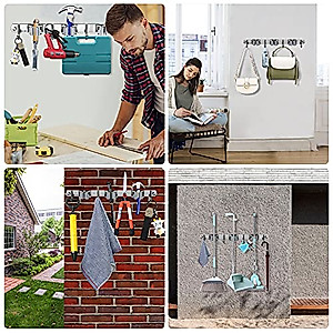 2 Pack Mop and Broom Holder, Broom Holder Wall Mount, Broom Organizer Wall Mount, Stainless Steel Broom Holder with 3 Racks and 4 Hooks, Mop Holder for Home Kitchen Office Garden Garage