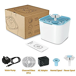 Pet Fountain Cat Water Dispenser - Healthy and Hygienic Drinking Fountain Super Quiet Flower Automatic Electric Water Bowl with 2 Replacement Filters for Cats, Dogs, Birds and Small Animals