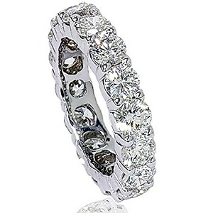 3 CT Round Shape White Cubic Zirconia Eternity Wedding Engagement Anniversary Band Ring in 14K White Gold Plated 925 Sterling Silver (3 Cttw) Ring Size -10.5