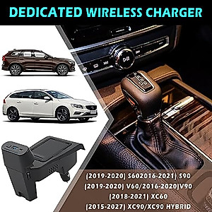 Wireless Phone Charging Plate, Vehicle Inner Central Box Charger Accessory with USB Port, Compatible with Volvo XC90 XC60 S90 S60 V90 V60, Plug & Play Easy Installation