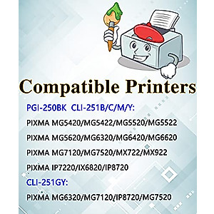 MM MUCH & MORE Compatible Ink Cartridge Replacement for Canon PGI 250XL CLI 251XL PGI-250XL CLI-251XL use for PIixma MG5620 MG7120 MX922 MG6320 MG6420 (Large BK, Small BK, Cyan, Magenta, Yellow, Gray)