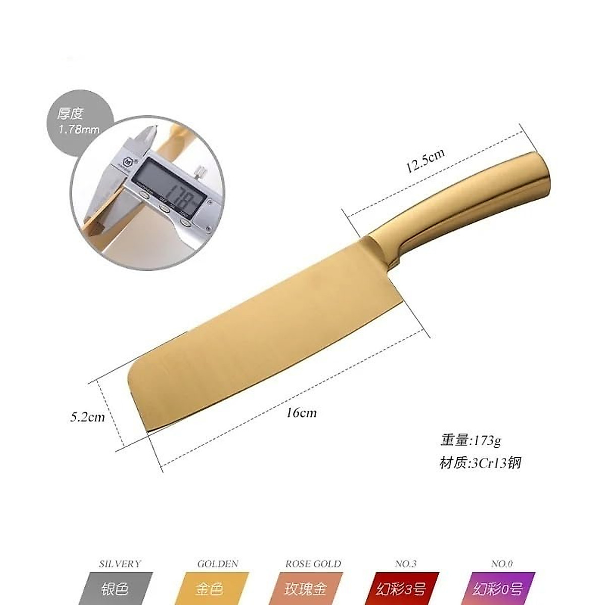 Cleaver Knife,Meat Cleaver, 6.3 Inch Kitchen Knives Stainless Steel Chef Knife Gold Fruit Vegetable Chopping Knife Kitchen Utensil Cooking Cleaver (Color : Rose Gold)