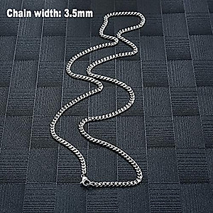 Sunling Solid Stainless Steel Cuban Chain Necklace For Men and Women Waterproof Curb Link Necklace Chain-Widths 3.5mm 5mm 7mm 9mm-Chain Lengths 16"-36"