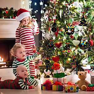 FINGOOO Scratch Art for Kids,48 Christmas Rainbow Scratch Paper Art Set with 12 Wooden Stylus Xmas Craft Decor