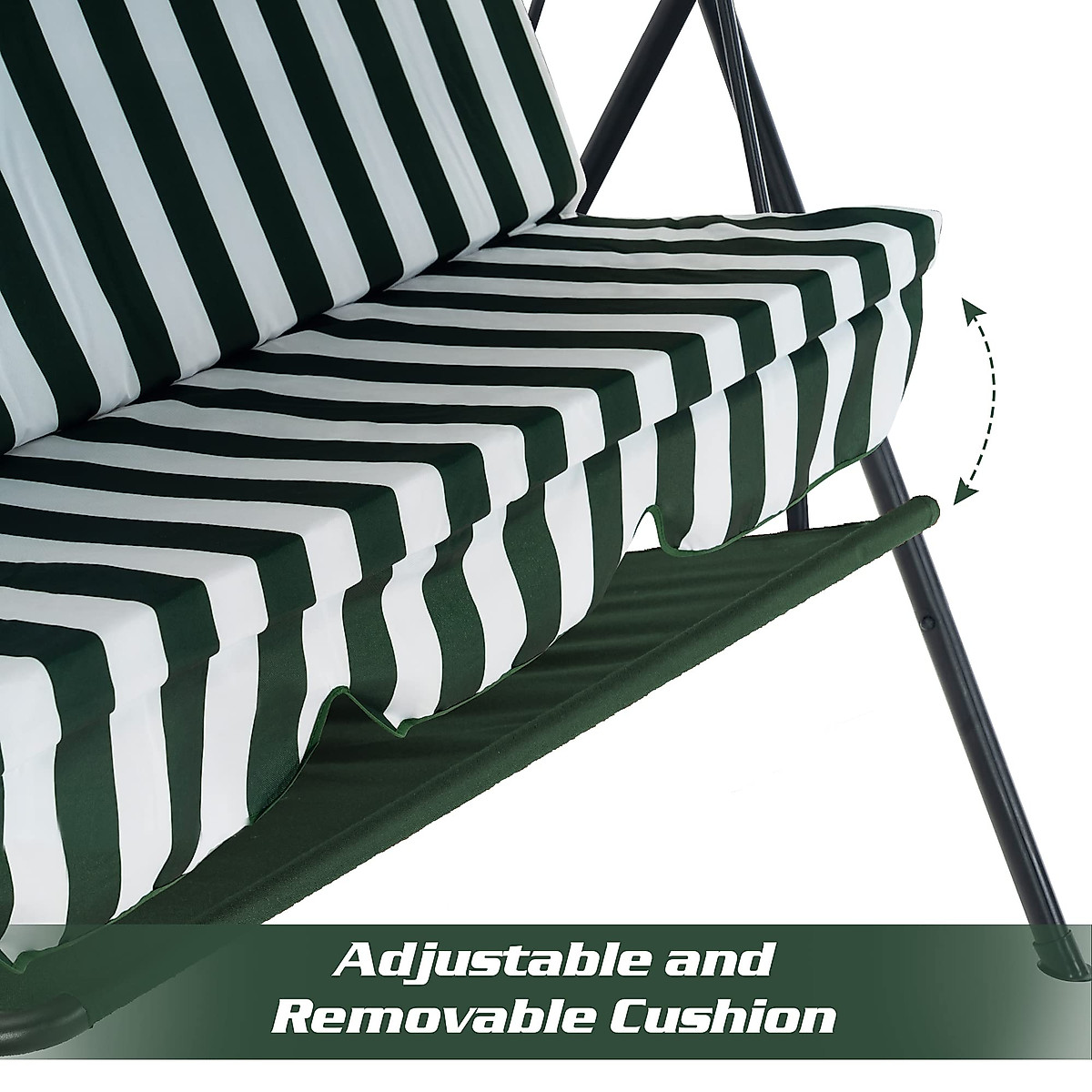 MCombo 2-3 Person Patio Swings with Canopy, Outdoor Porch Swing Chair with Steel Stand, Removable Cushions, for Backyard Garden Balcony 4008 (Green with White Stripes)