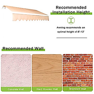 Patio Awning Retractable Awning Sunshade Shelter Deck Canopy Window Door Awning with Crank Handle and UV Water-Resistant Fabric for Outside Patio Porch Garden,Tan (8’x10’)