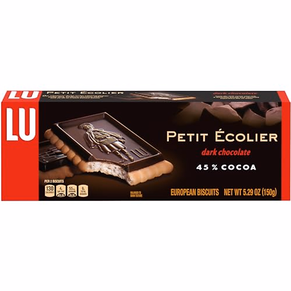 Lu Petit Ecolier European Dark Chocolate Biscuit Cookies, 45% Cocoa, 5.3 oz
