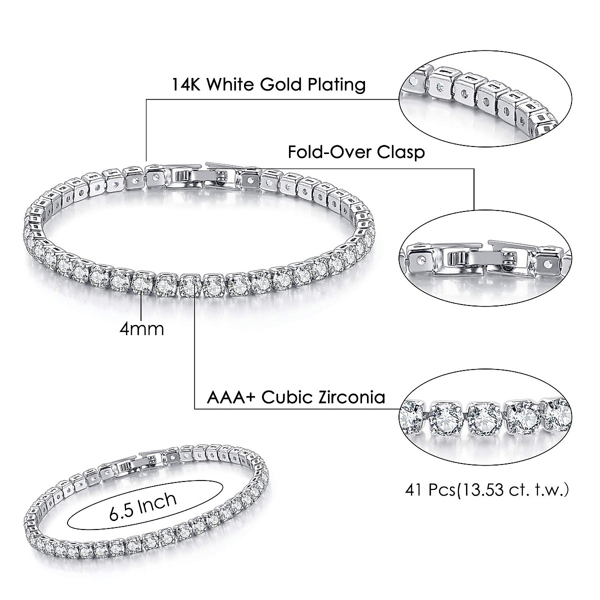 Double Fair 2 Pcs Tennis Bracelets for Women 14K Gold Plated AAA+ Cubic Zirconia CZ Diamond Classic Adjustable Slider Bracelet Fashion Jewelry Wedding Gift Size 6.5-7.5 Inch