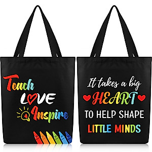 Xuniea 2 Pcs Teacher Appreciation Tote Bag, Teacher Gifts Idea Funny Reusable Canvas Bag for First End Day of School (Simple Style)
