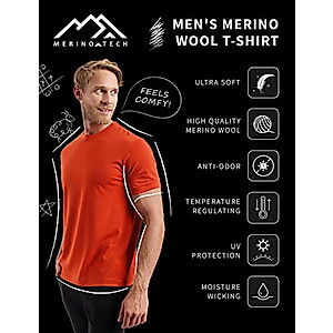 Merino.tech 100% Organic Merino Wool Lightweight Men's T-Shirt (Burgundy, Large)