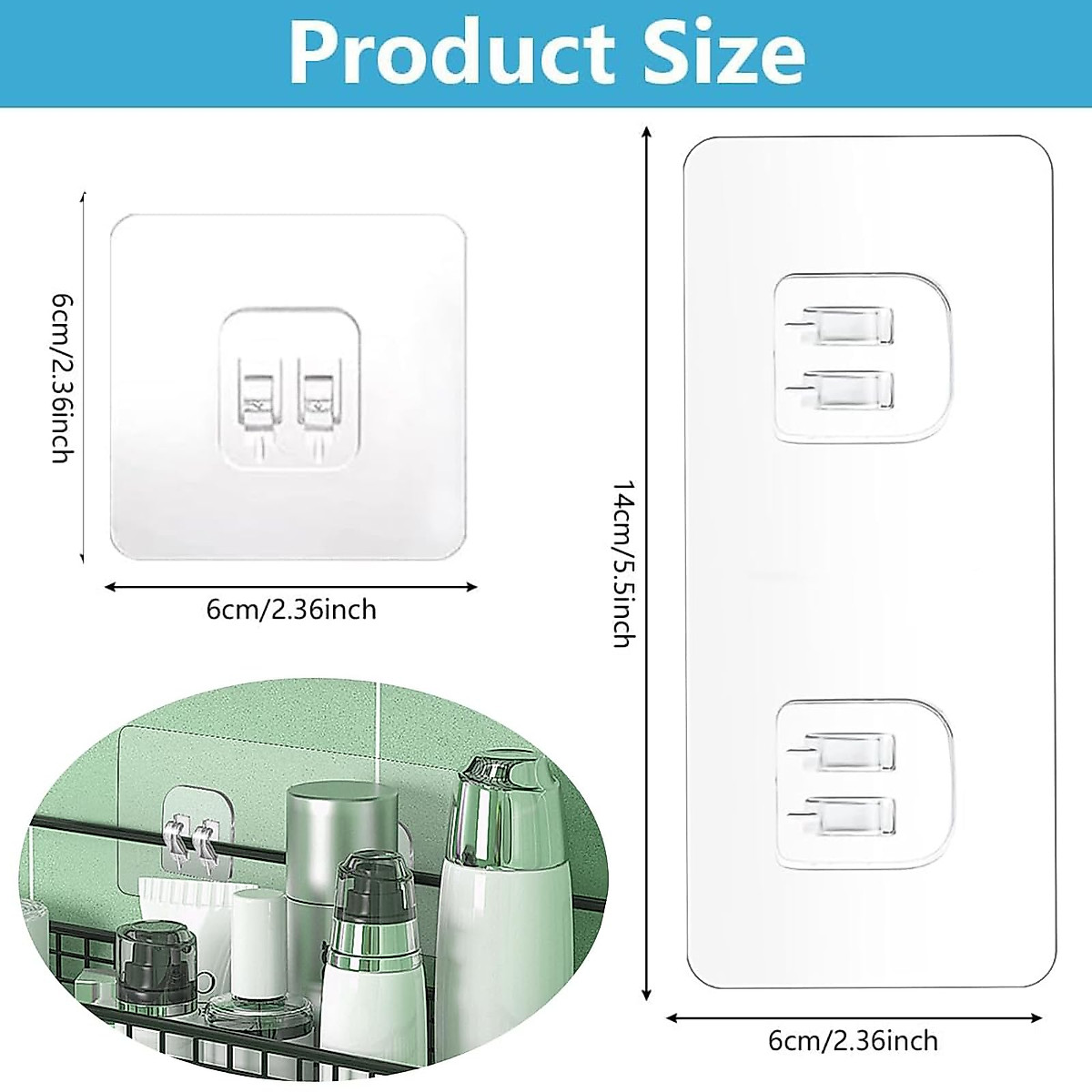 YCZARD 14 Pcs Corner Shower Caddy Strong Adhesive Sticker Hooks for Bathroom Shelf, No Drilling Sticky Wall Caddy Hooks for Bathroom Kitchen Shower Caddy Corner Shelf (Single/Double Hook)