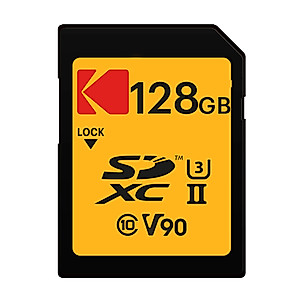 Kodak 128GB UHS-II U3 V90 Ultra Pro SDXC Memory Card - Up to 3000MB/s Read Speed and 270MB/s Write Speed