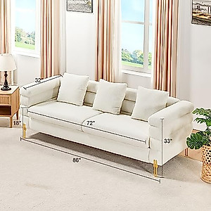 VanAcc Modern Sofa Couch, 24''Extra Deep Seat Sectional Sofa for Living Room, 85 inch Oversized Sofa, 3 Seat Sofa,White