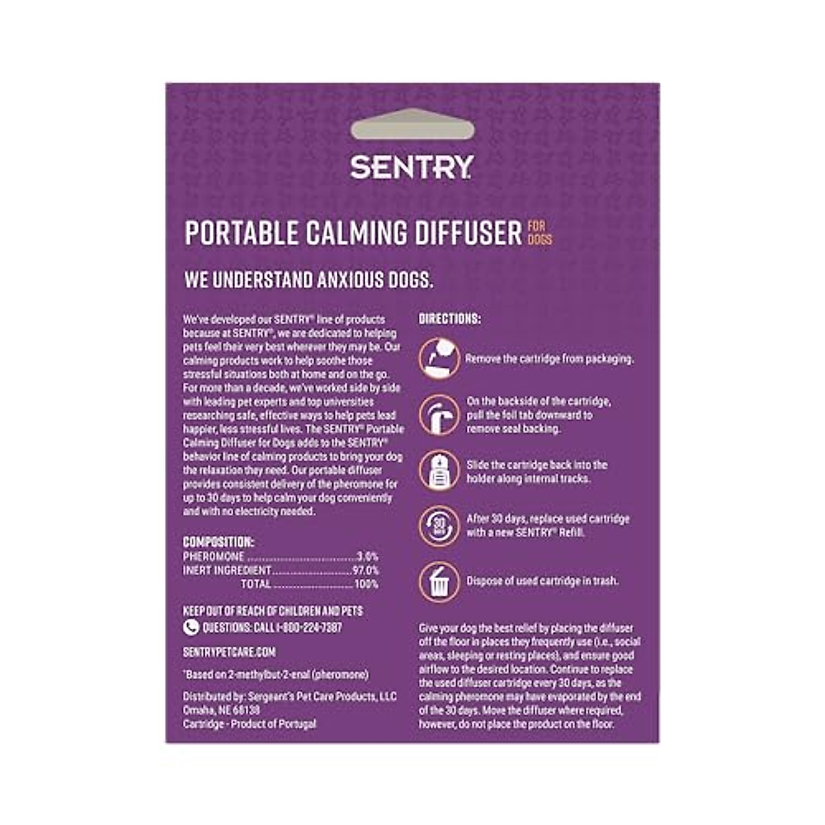 Sentry Behavior Portable Calming Diffuser for Dogs, Reduces Stress and Bad Behavior with Calming Pheromones, Easy-to-use Portable Design, 30 Day Release