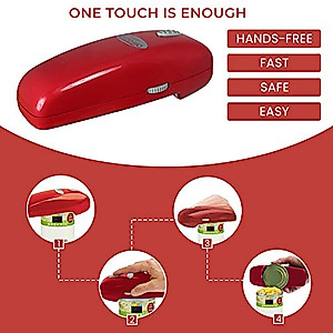 Hystrada Electric Can Opener - No Sharp Edge Handheld Can Opener - Battery Operated Can Opener - Easy One-Touch Operation Can Opener - Automatic, Food Safe, Hands Free, Smooth Edge (Red)
