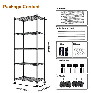 Storage Shelves (Black, 5-Shelf) 5-LAYER FAMILY SHELF, VERTICAL free combination shelf, kitchen, bedroom, garage, study, storage room, with wheels layer shelf, simple American heavy shelf.