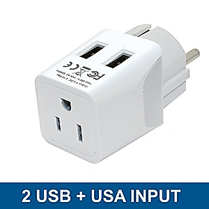 Ceptics Schuko, Germany, France, Spain Travel Adapter Plug with Dual USB - Usa Input Type E/F - Ultra Compact Perfect for Cell Phones, Laptop, Camera Chargers, iWatch, iPad, iPhone and More (CTU-9)