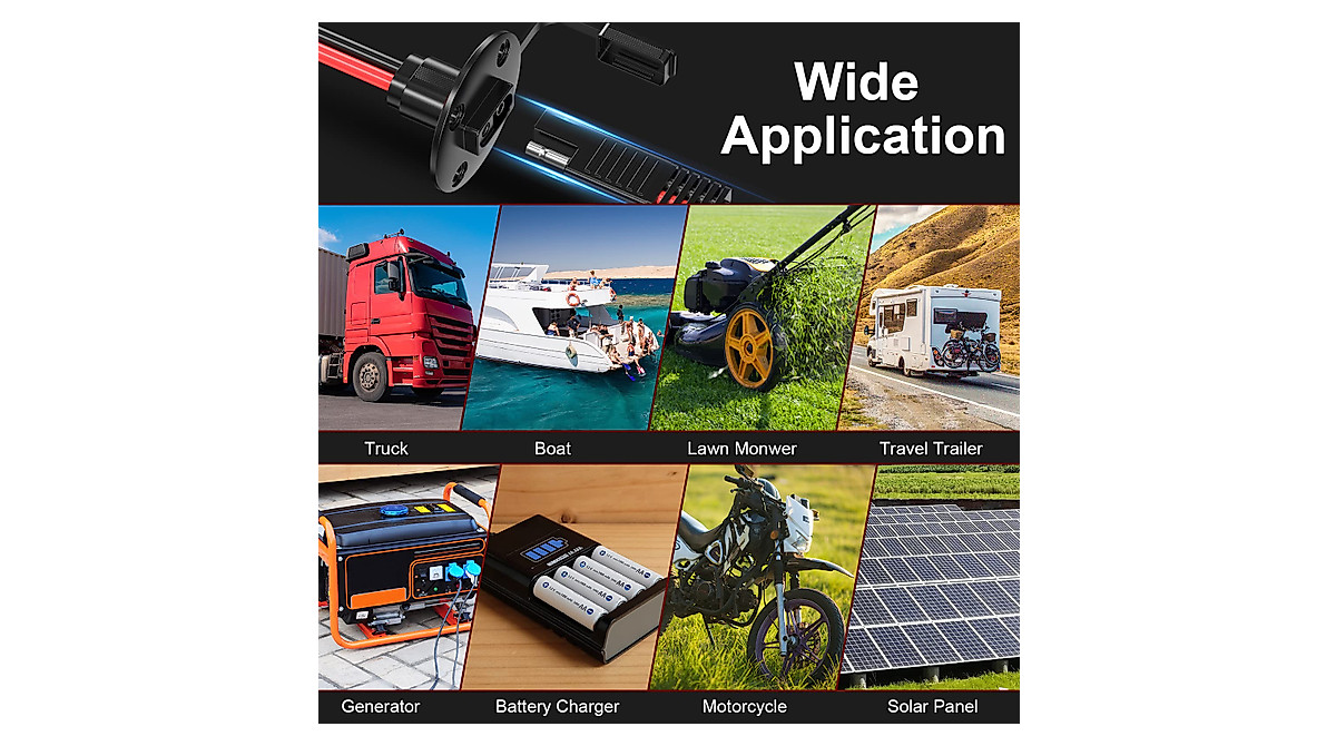 EXTRACTME 2-Pack SAE Connector Harness with 15A Fuse, 2FT 12AWG SAE ...