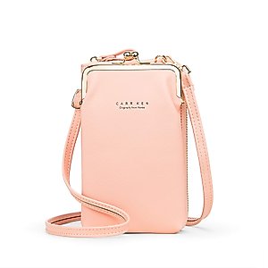 Womens Crossbody Bag Cellphone Shoulder Purse Wallet Clutch Handbag Travel Fashion Leather Phone Case Pocket Holster Messenger Pouch for iPhone 11 pro 8 Plus Xs Max X Xr 7/6 Plus Samsung S10+ (Pink)