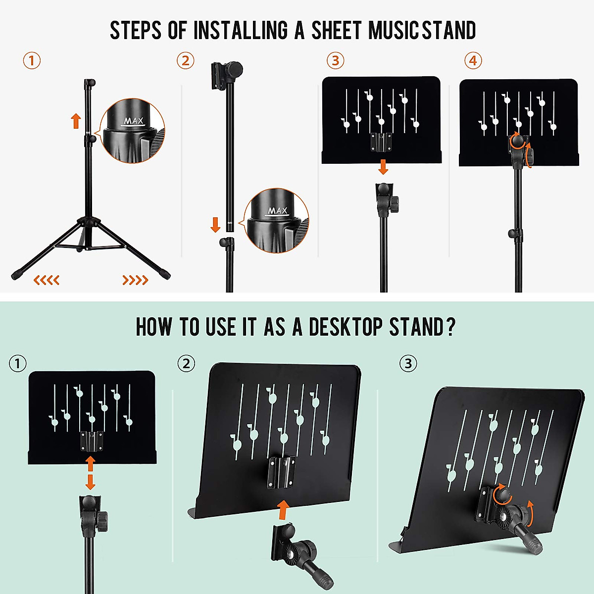CAHAYA Sheet Music Stand with Carry Bag Notes Books Stand Laptop Stand Tablet Desk Top Stand CY0234