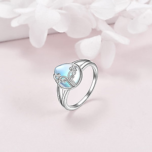 POPLYKE Rainbow Moonstone Filigree Band Ring Sterling Silver Gemstone Moon Stones Jewelry Gift for Women 8 Size