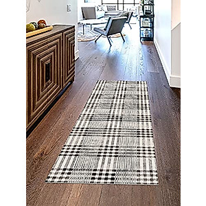 Studio M Floor Flair Farmhouse Plaid Country Neutral - 2 x 6 Ft Decorative Vinyl Rug - Non-Slip, Waterproof Floor Mat - Easy to Clean, Ultra Low Profile - Printed in The USA